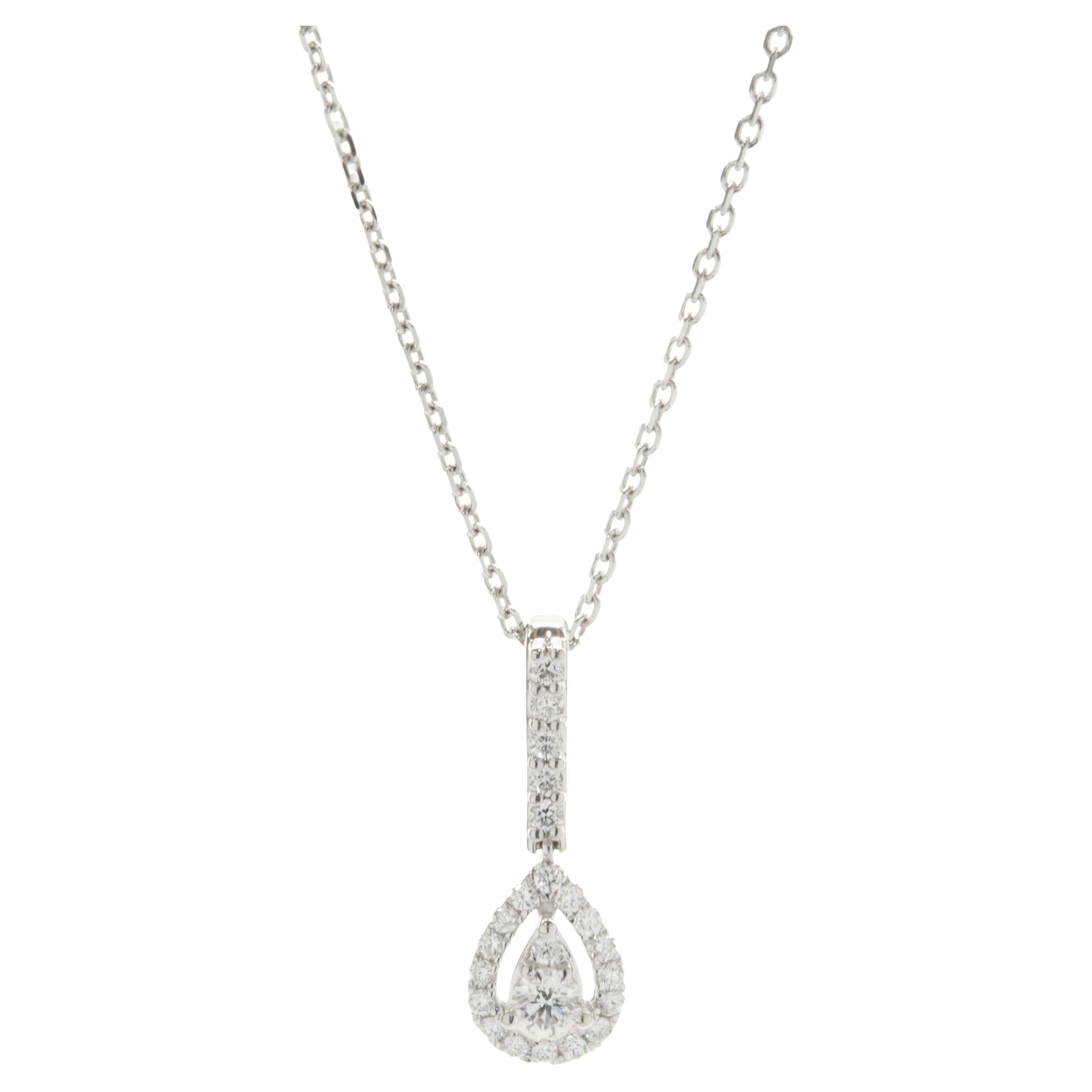 Pear Shape Diamond Tear Drop Pendant Necklace 14 Karat White Yellow ...