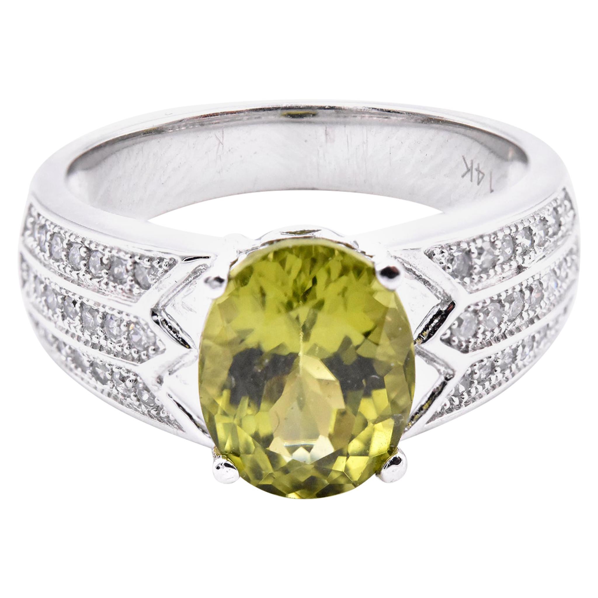 Large Natural Peridot Diamond Gold Ring at 1stDibs