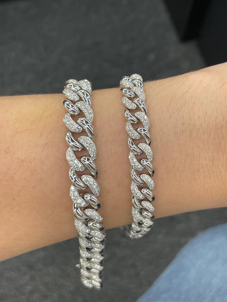 14 Karat White Gold Polished and Diamond Cuban Link Bracelet 2.45 Carats 20 Grams For Sale at ...