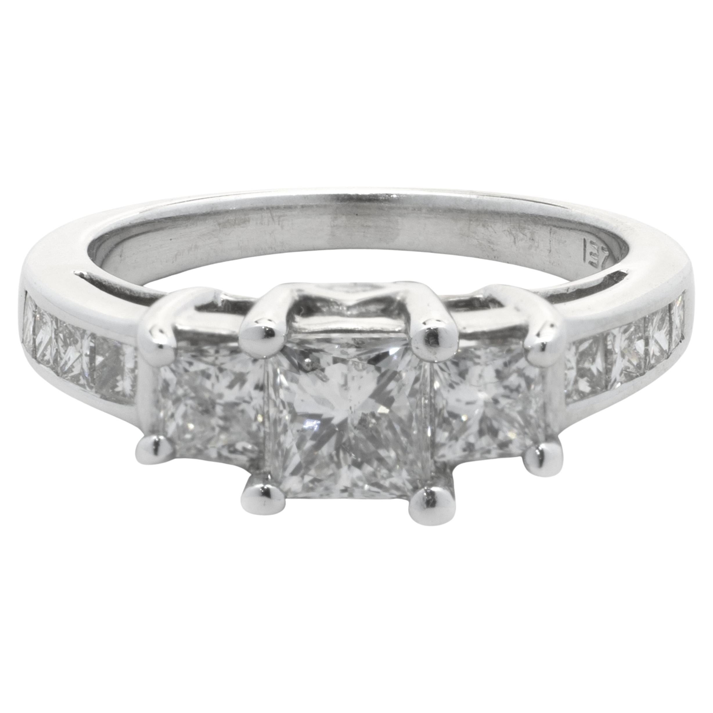 Princess Cut Emerald Diamond Detail Band Engagement Ring 14 Karat White ...