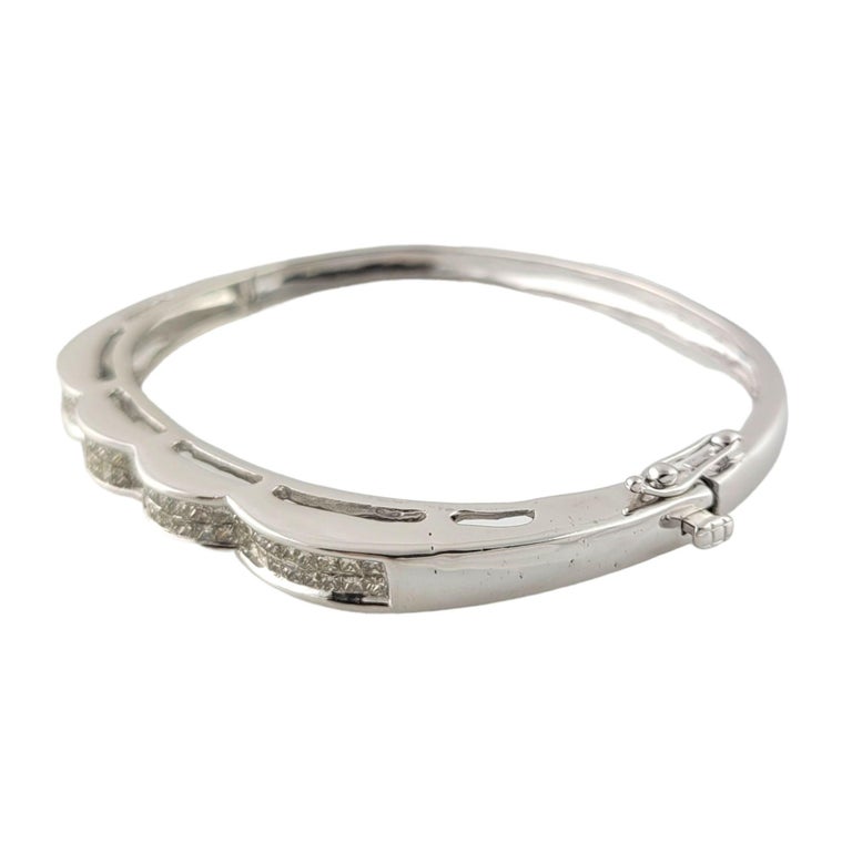 14 Karat White Gold Princess Cut Diamond Oval Bangle Bracelet For Sale ...