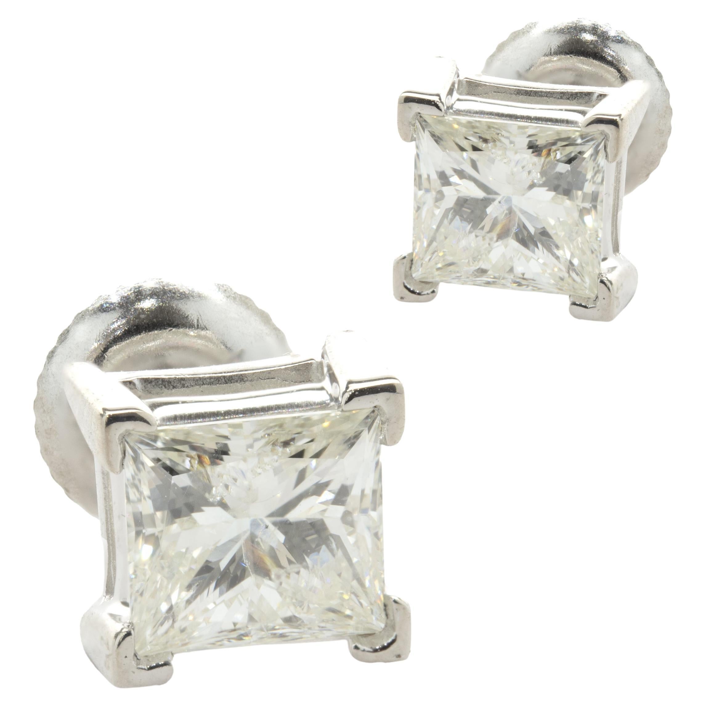 0.50 Carat Princess Cut Diamond Stud Earrings 18 Karat White Gold ...
