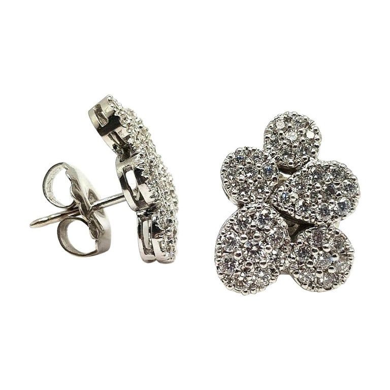 14 Karat White Gold Push Back Stud Earrings with Round Diamonds 1.60 ...