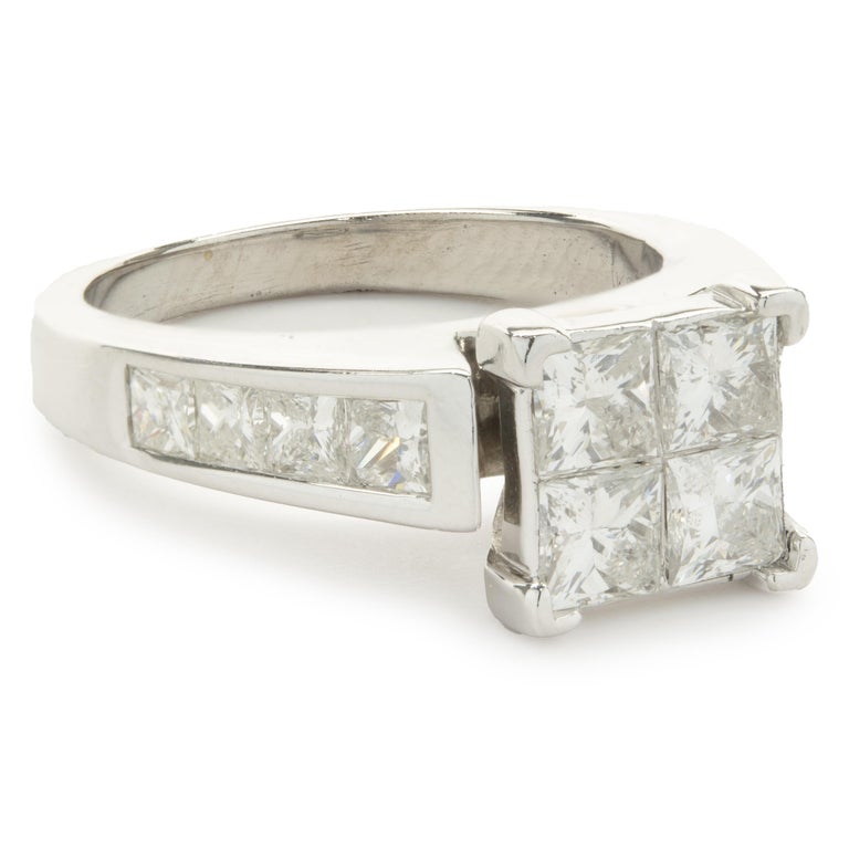 14 Karat White Gold Quad Set Diamond Engagement Ring For Sale at 1stDibs
