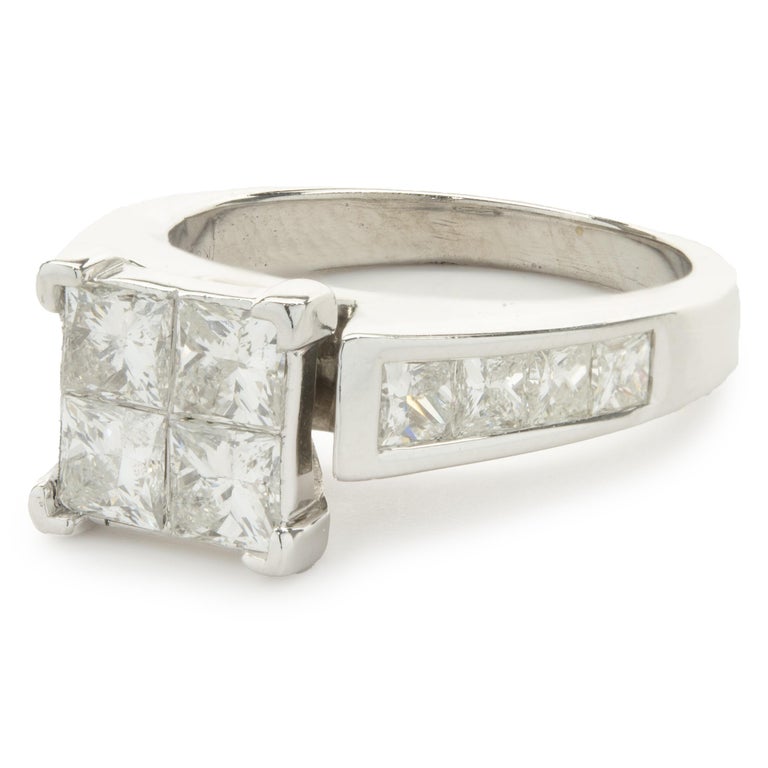 14 Karat White Gold Quad Set Diamond Engagement Ring For Sale at 1stDibs