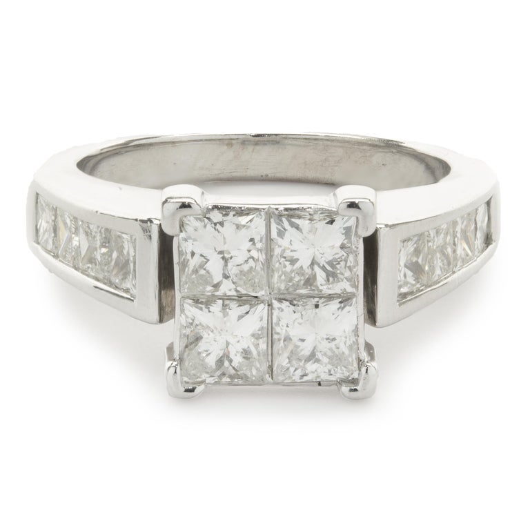 14 Karat White Gold Quad Set Diamond Engagement Ring For Sale at 1stDibs