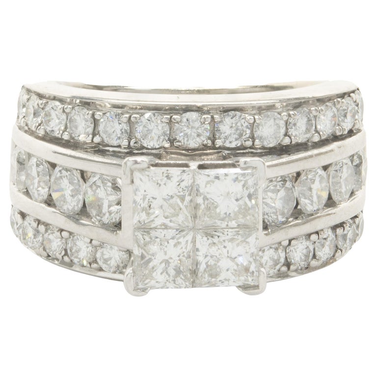 14 Karat White Gold Quad Set Diamond Engagement Ring For Sale at 1stDibs