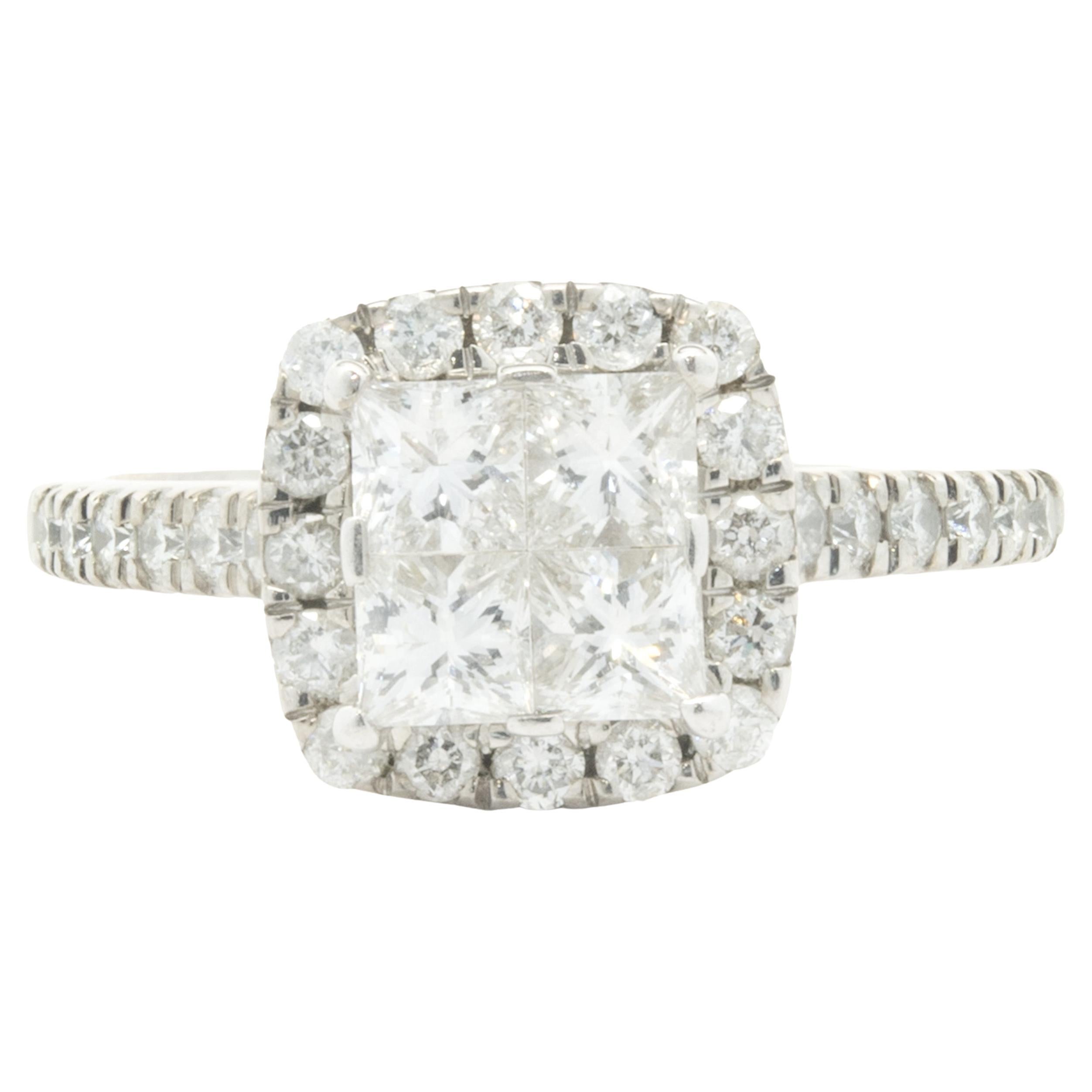 14 Karat White Gold Quadset Diamond Engagement Ring For Sale at 1stDibs