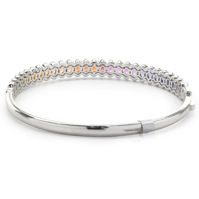 14 Karat White Gold Rainbow Sapphire and Diamond Bangle Bracelet For ...
