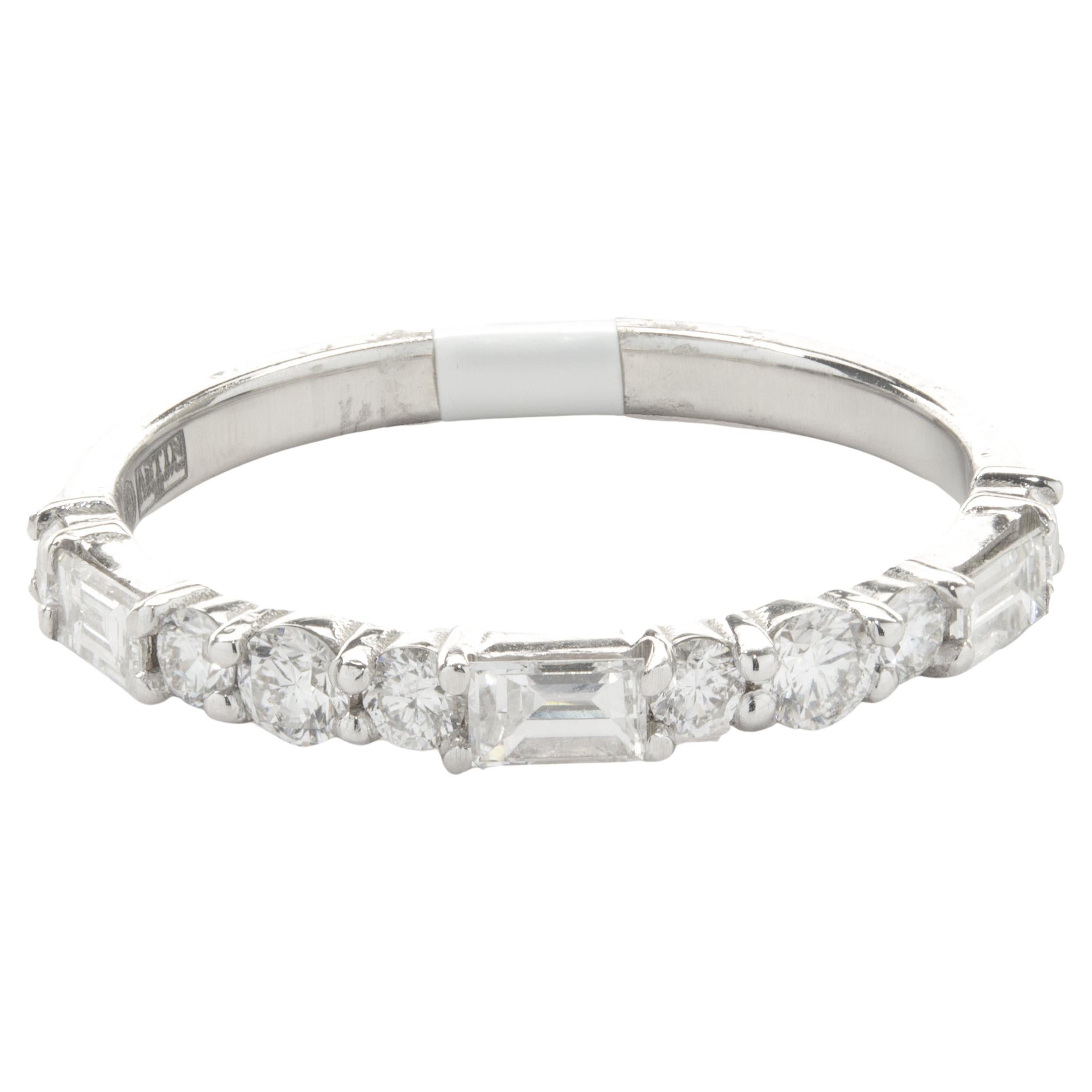 14 Karat Yellow Gold Round and Baguette Diamond Tilt Band For Sale at ...