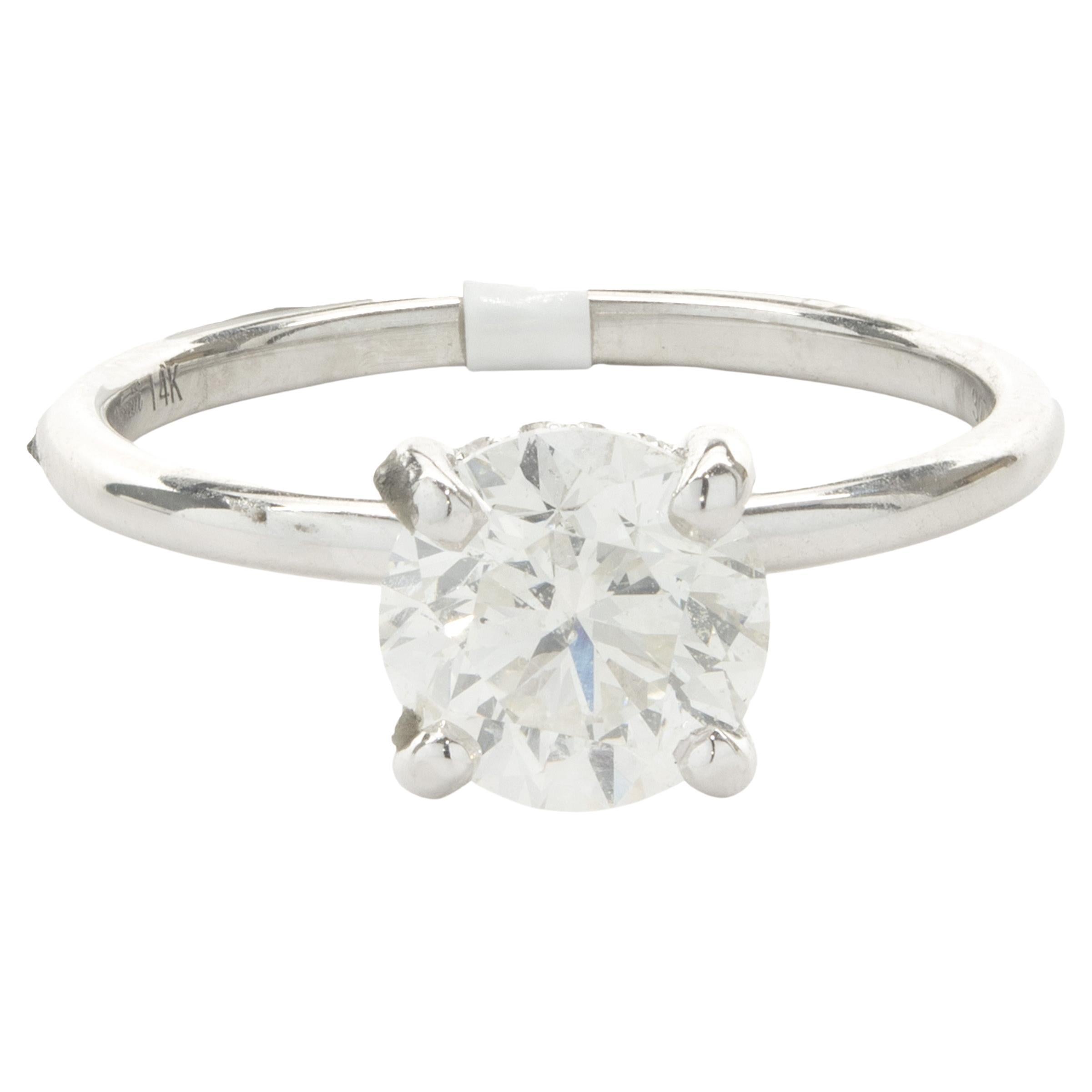 14 Karat White Gold Round Brilliant Cut Diamond Engagement Ring For ...