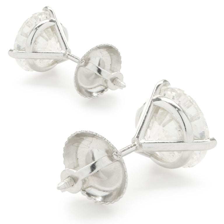 14 Karat White Gold Round Brilliant Cut Diamond Stud Earrings For Sale ...