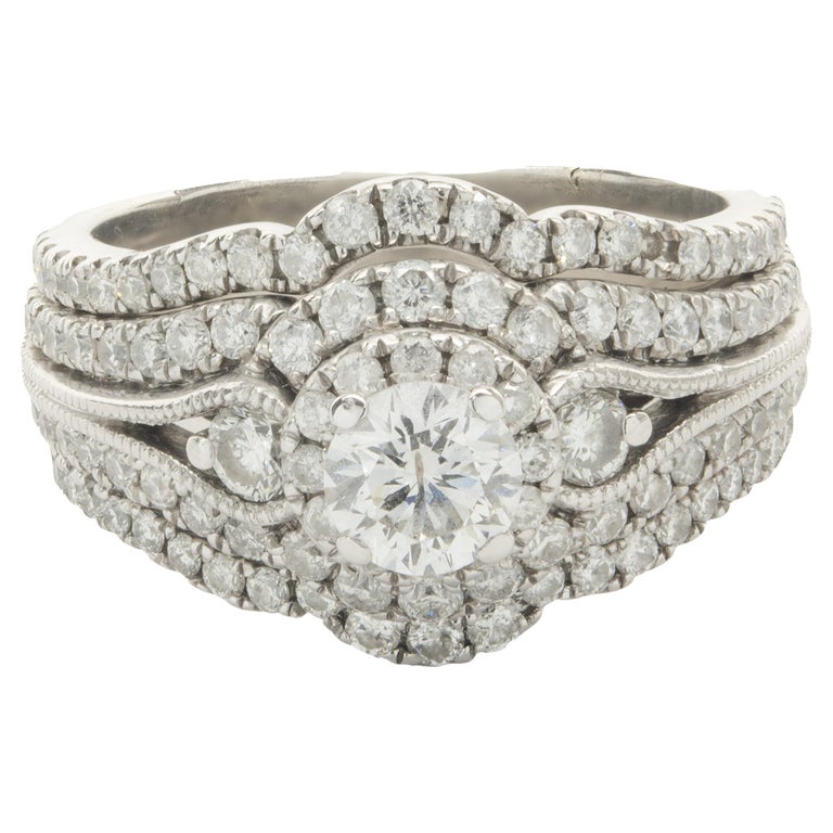 14 Karat White Gold Round Brilliant Cut Five Layer Diamond Engagement ...