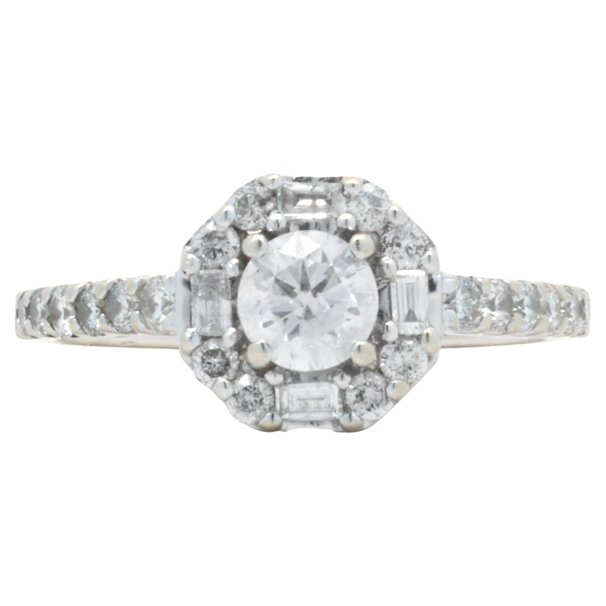 Round Brilliant Halo Set Diamond White Gold Engagement Ring at 1stDibs