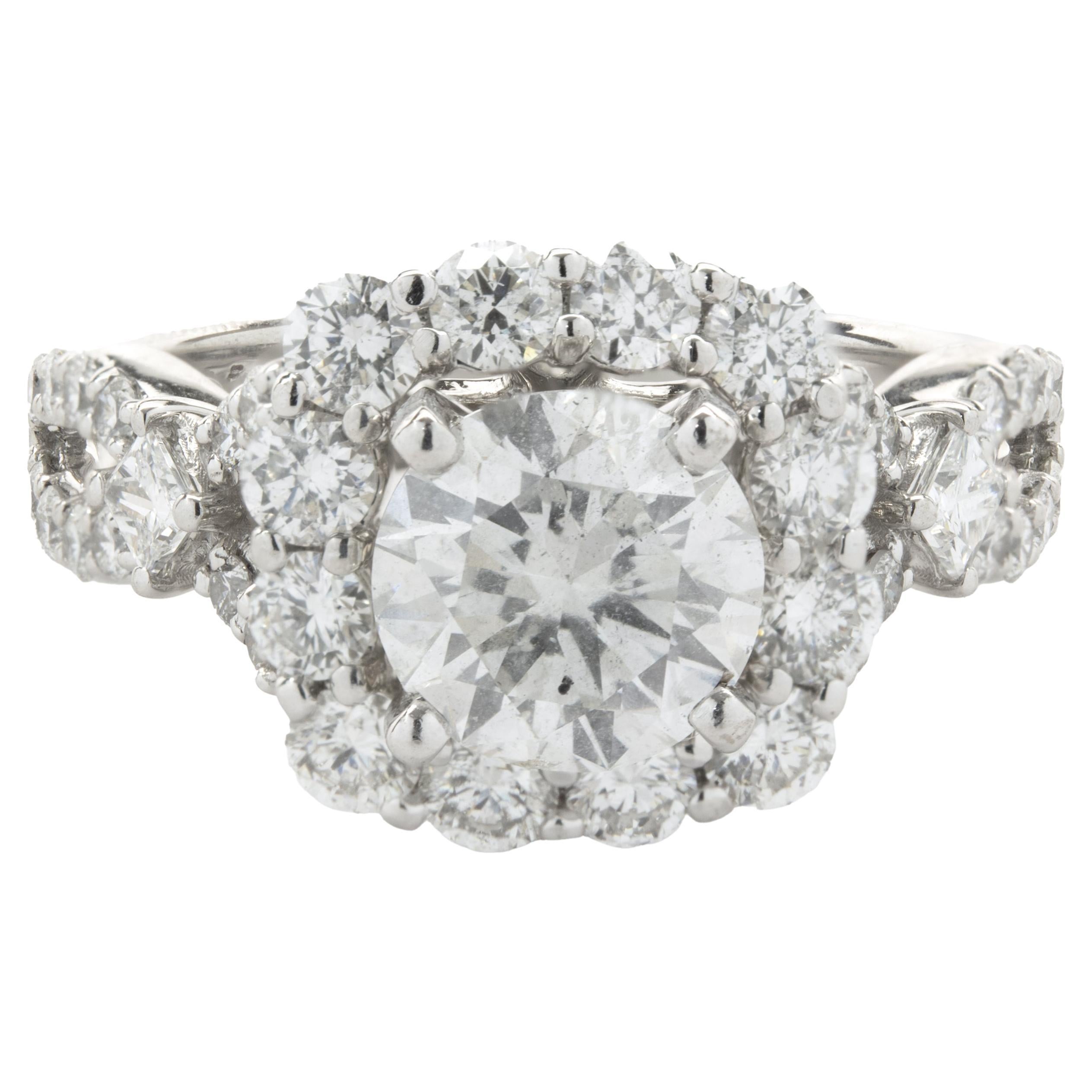 Round Brilliant Halo Set Diamond White Gold Engagement Ring at 1stDibs