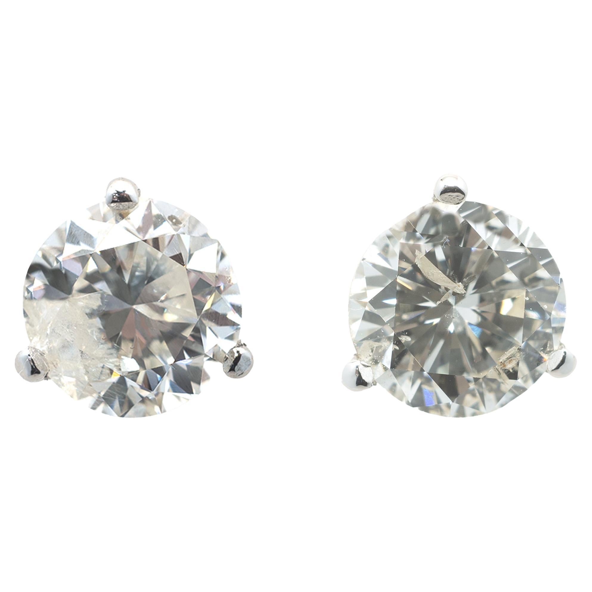 14 Karat White Gold Round Brilliant Diamond Stud Earrings For Sale at ...