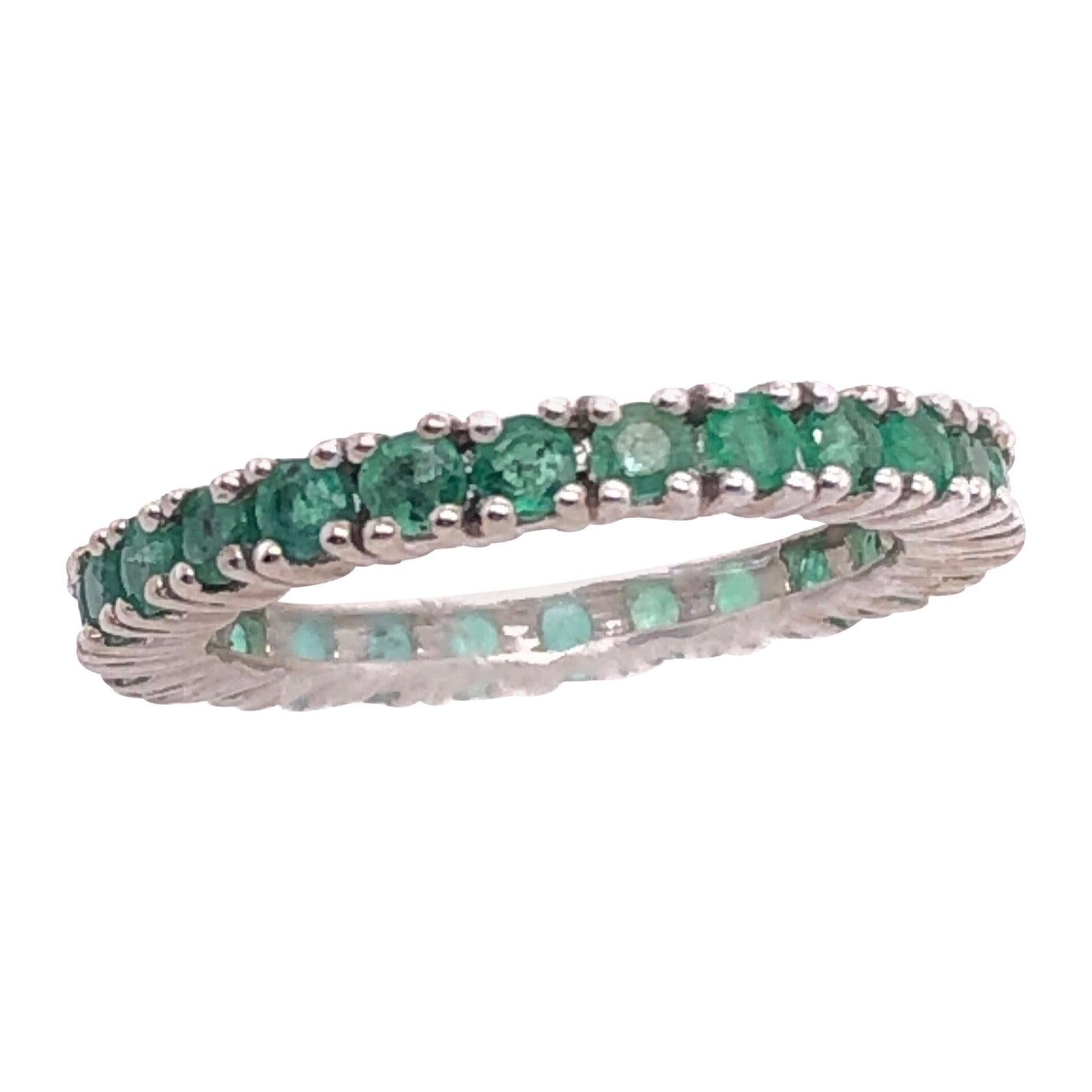 14 Karat White Gold Round Emerald Band / Stack / Eternity Ring at 1stDibs