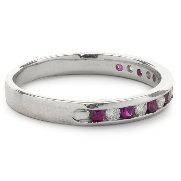 14 Karat White Gold Ruby and Diamond Band For Sale at 1stDibs