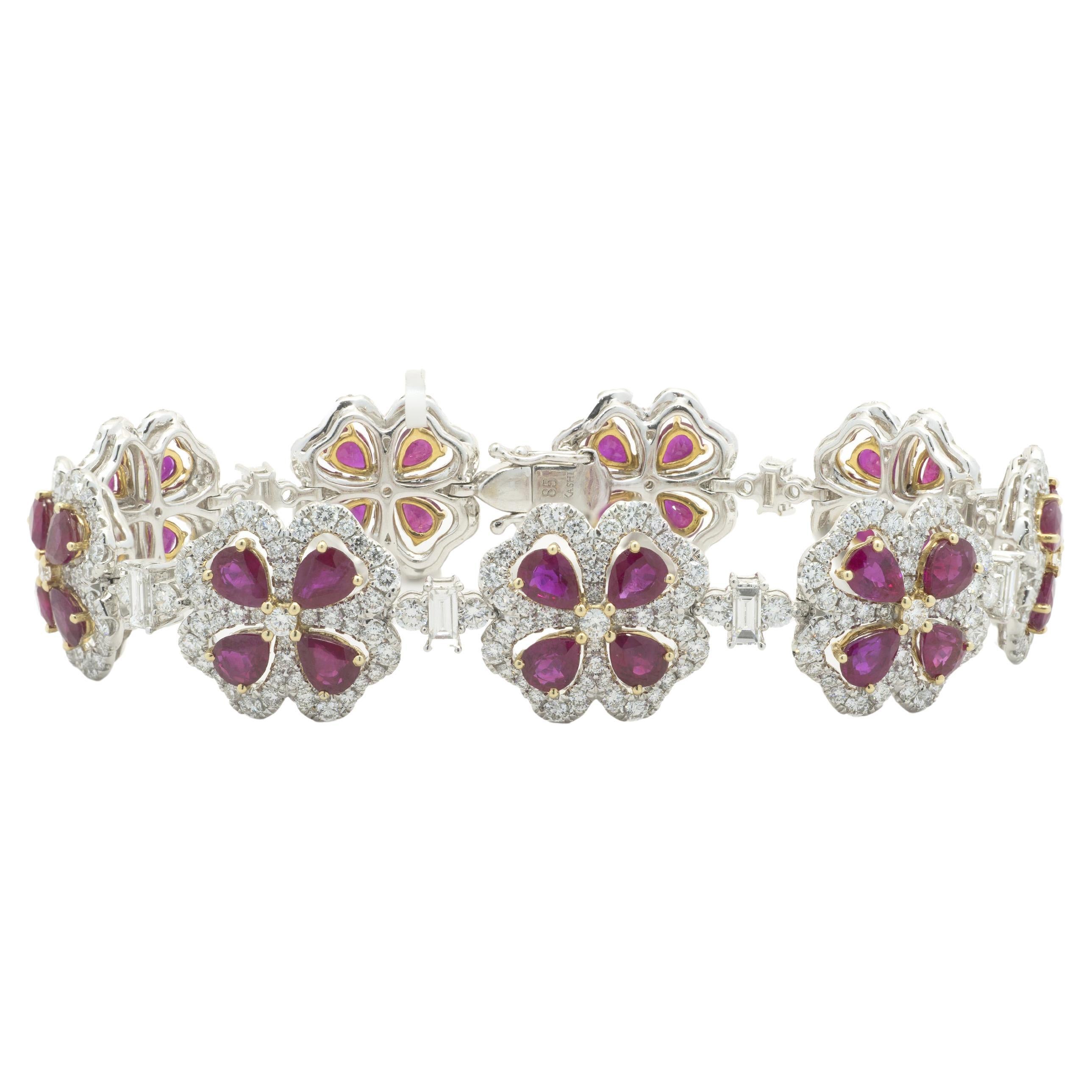 16 Carats Diamond and 19 Carats Ruby 18 Karat White Gold Bracelet For ...