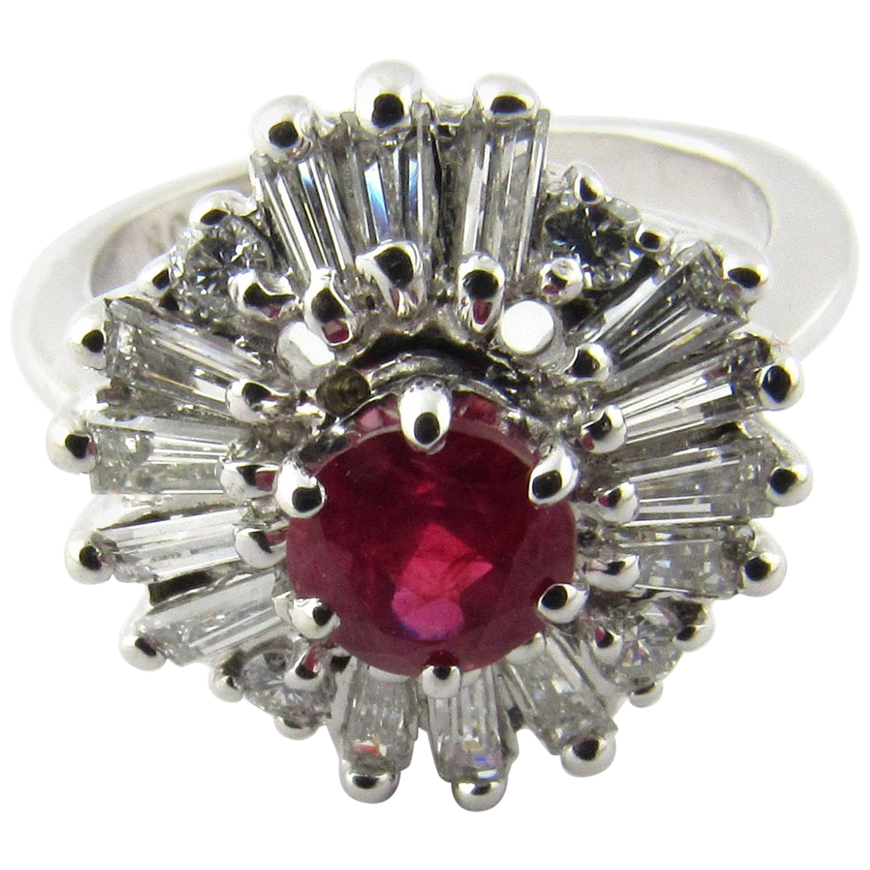 14 Karat White Gold Ruby and Diamond Ring For Sale at 1stDibs