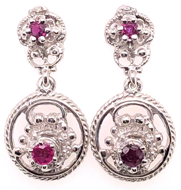 14 Karat White Gold Ruby Drop Dangle Earrings For Sale at 1stDibs