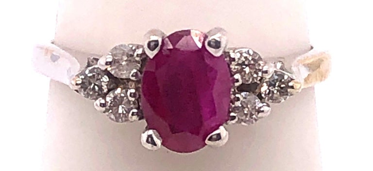 14 Karat White Gold Ruby Solitaire Ring with Diamond Accents For Sale ...
