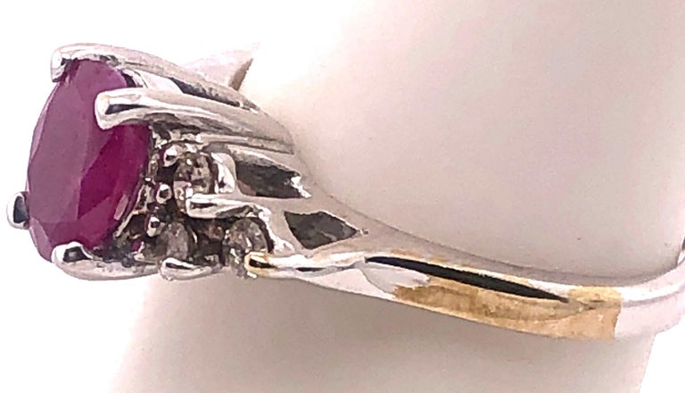 14 Karat White Gold Ruby Solitaire Ring with Diamond Accents For Sale ...