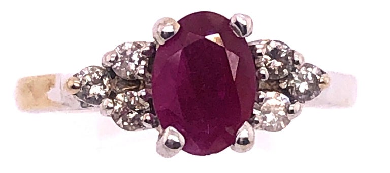 14 Karat White Gold Ruby Solitaire Ring with Diamond Accents For Sale ...
