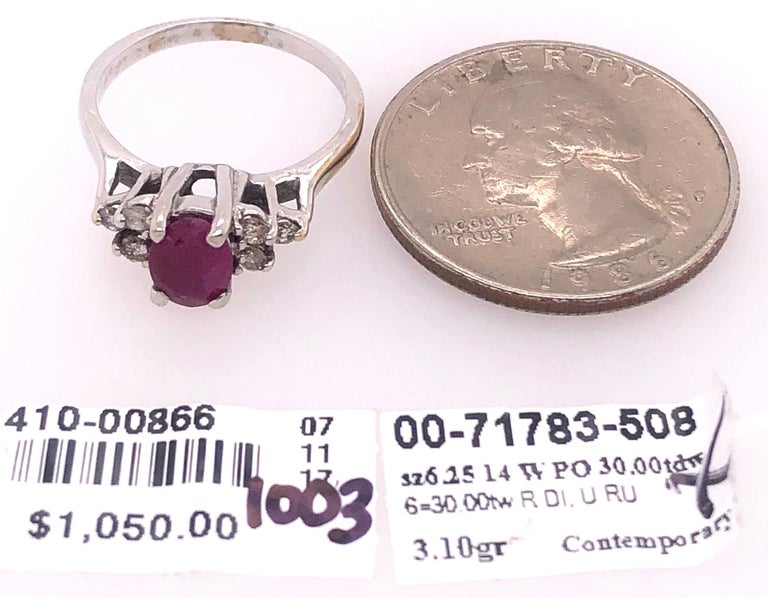14 Karat White Gold Ruby Solitaire Ring with Diamond Accents For Sale ...