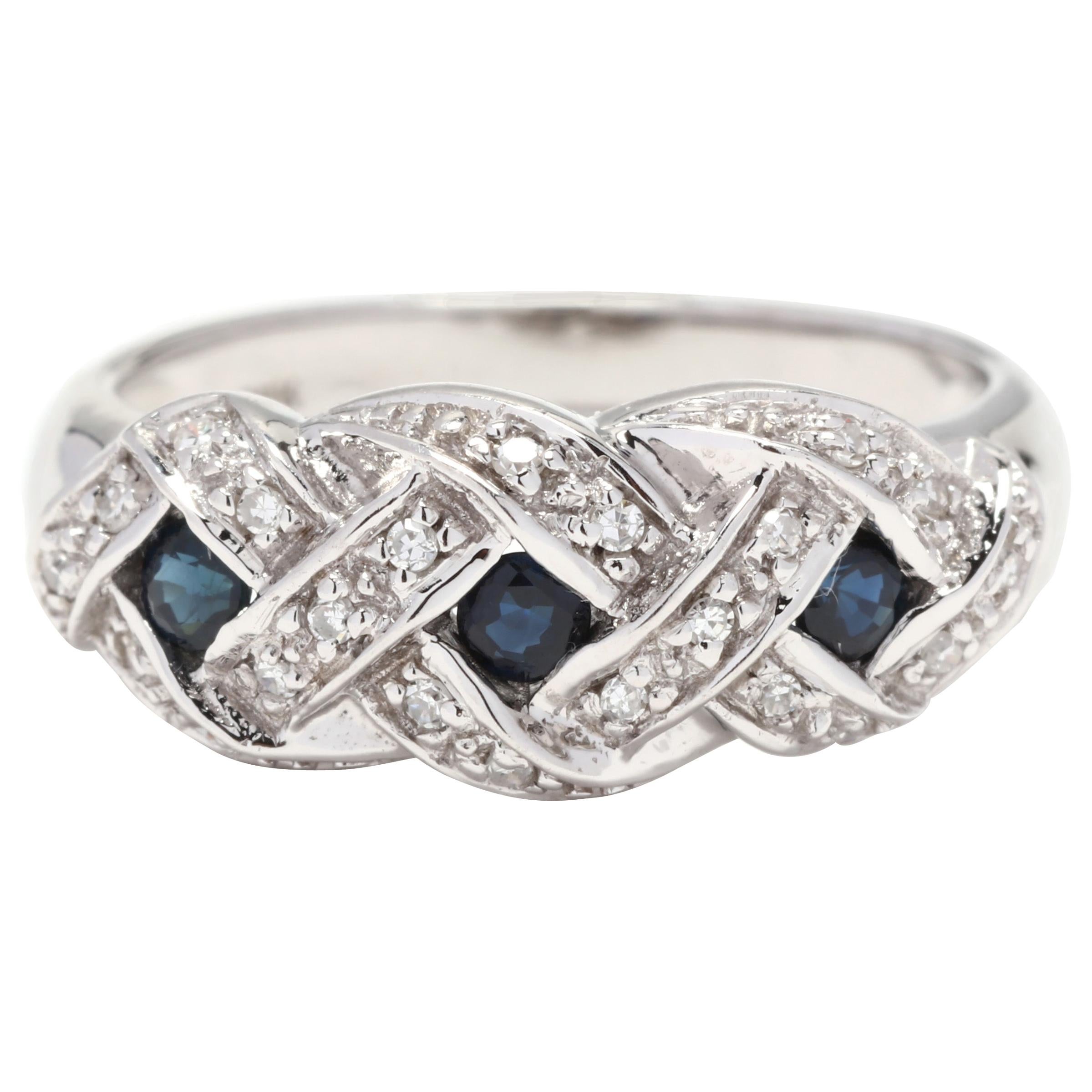 14 Karat White Gold Sapphire And Diamond Criss Cross Band Ring At 1stdibs