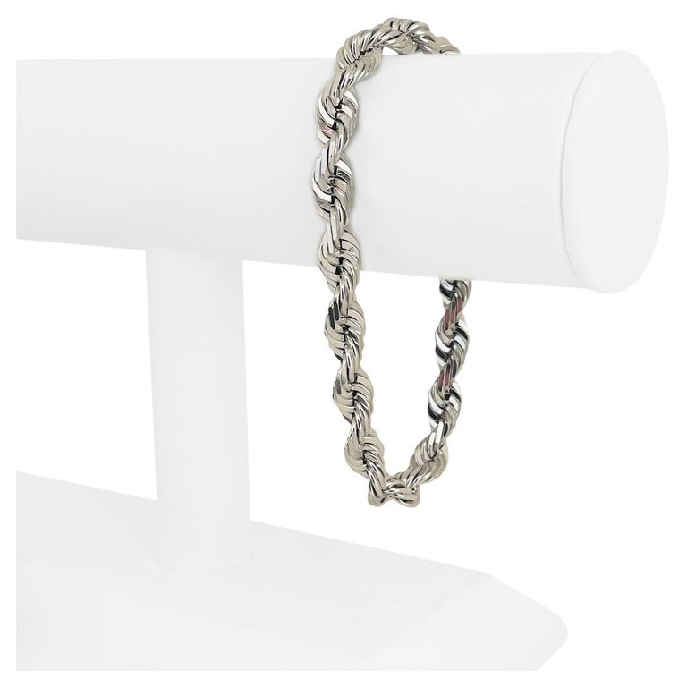 14 Karat White Gold Solid Heavy Diamond Cut Rope Bracelet For Sale at ...