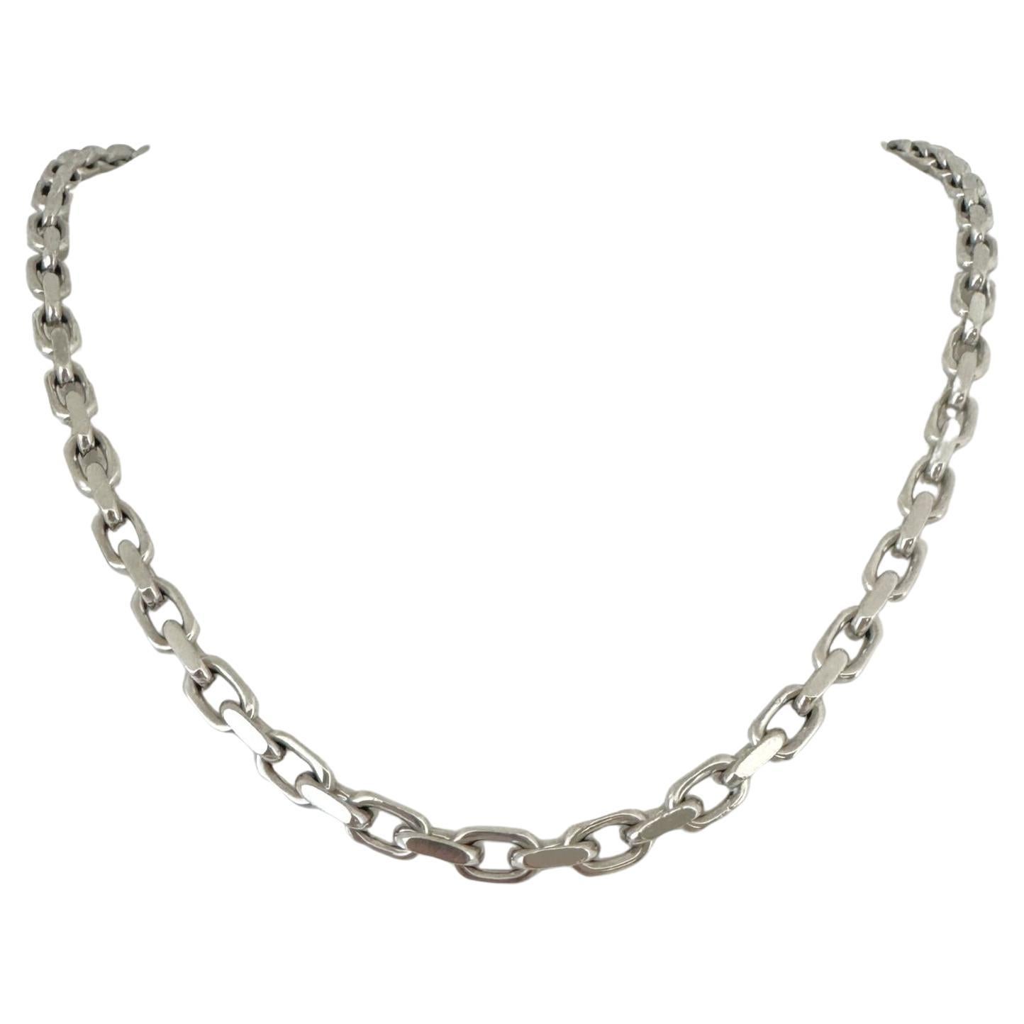 14 Karat White Gold Solid Heavy Hermes Link Chain Necklace For Sale at ...