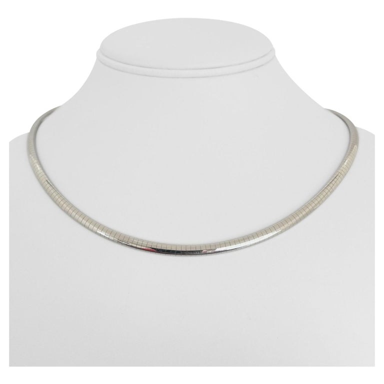 14 Karat White Gold Solid Ladies Omega Link Necklace For Sale at 1stDibs