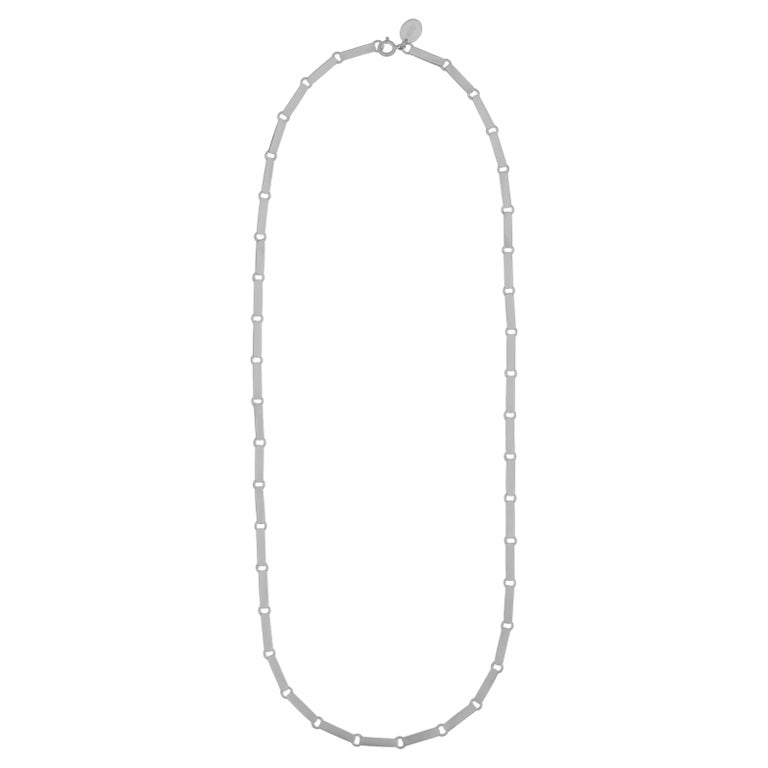 14 Karat White Gold Solid Rectangular Bar Link Chain Necklace For Sale ...