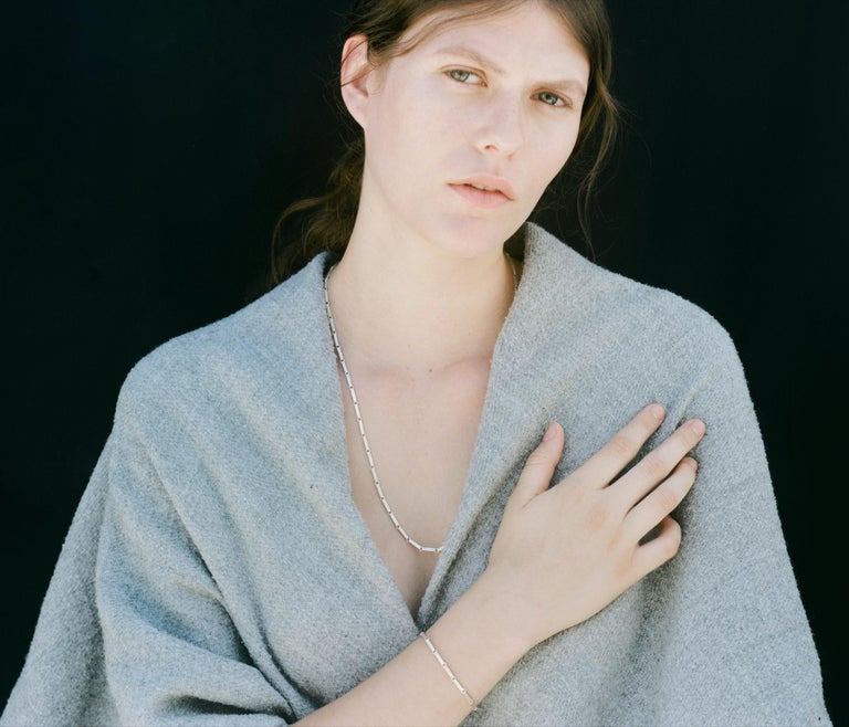 Tiana Marie Combes White Gold Solid Rectangular Bar Link Extended Chain ...