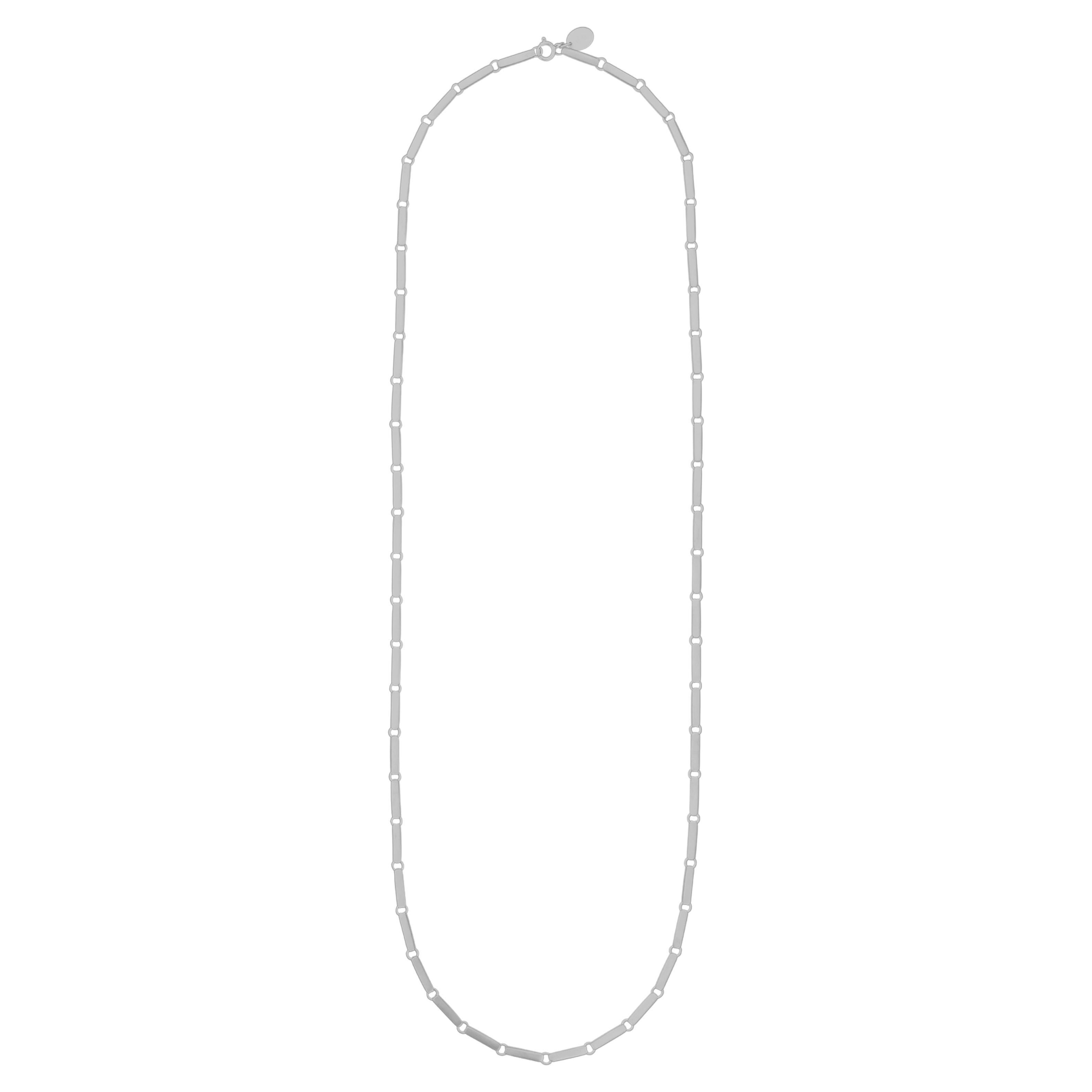 14 Karat White Gold Solid Rectangular Bar Link Chain Necklace For Sale ...