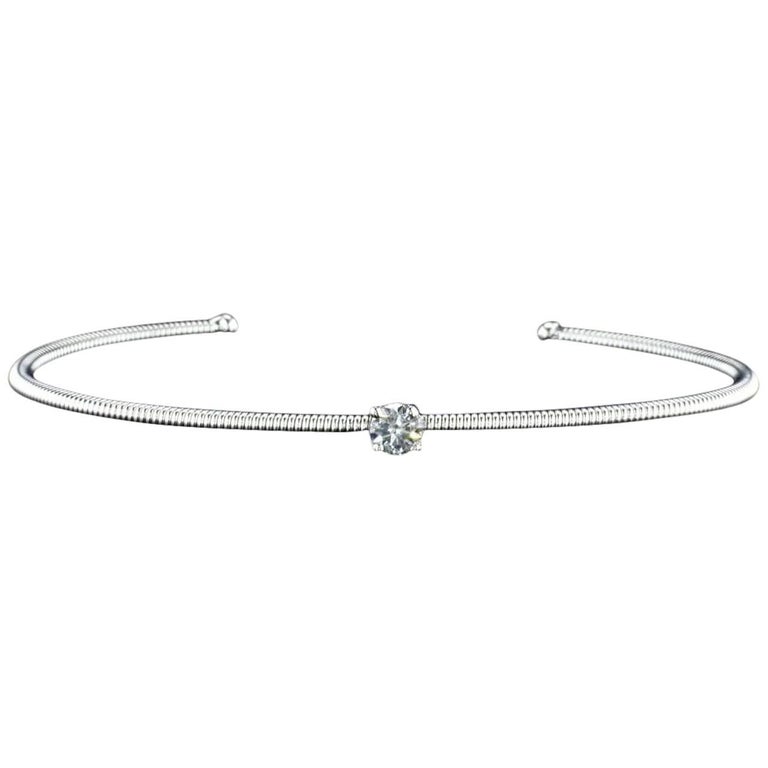 14K White Gold Spring Bangle Bracelet with a Center Diamond For Sale at ...
