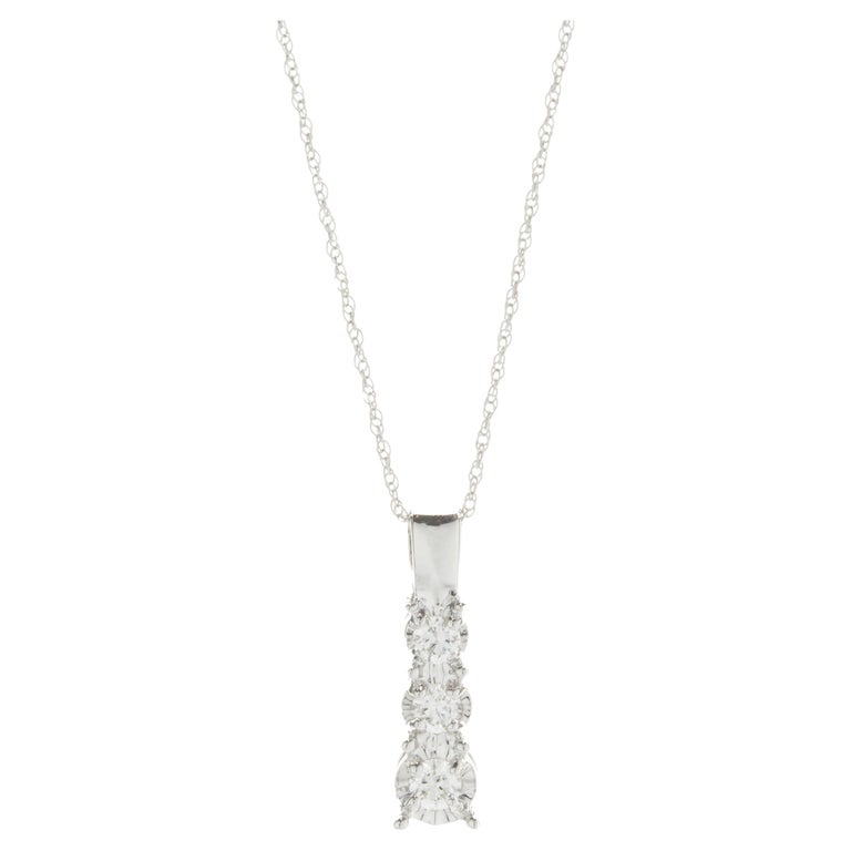 14 Karat White Gold Three Diamond Illusion Drop Necklace For Sale at ...