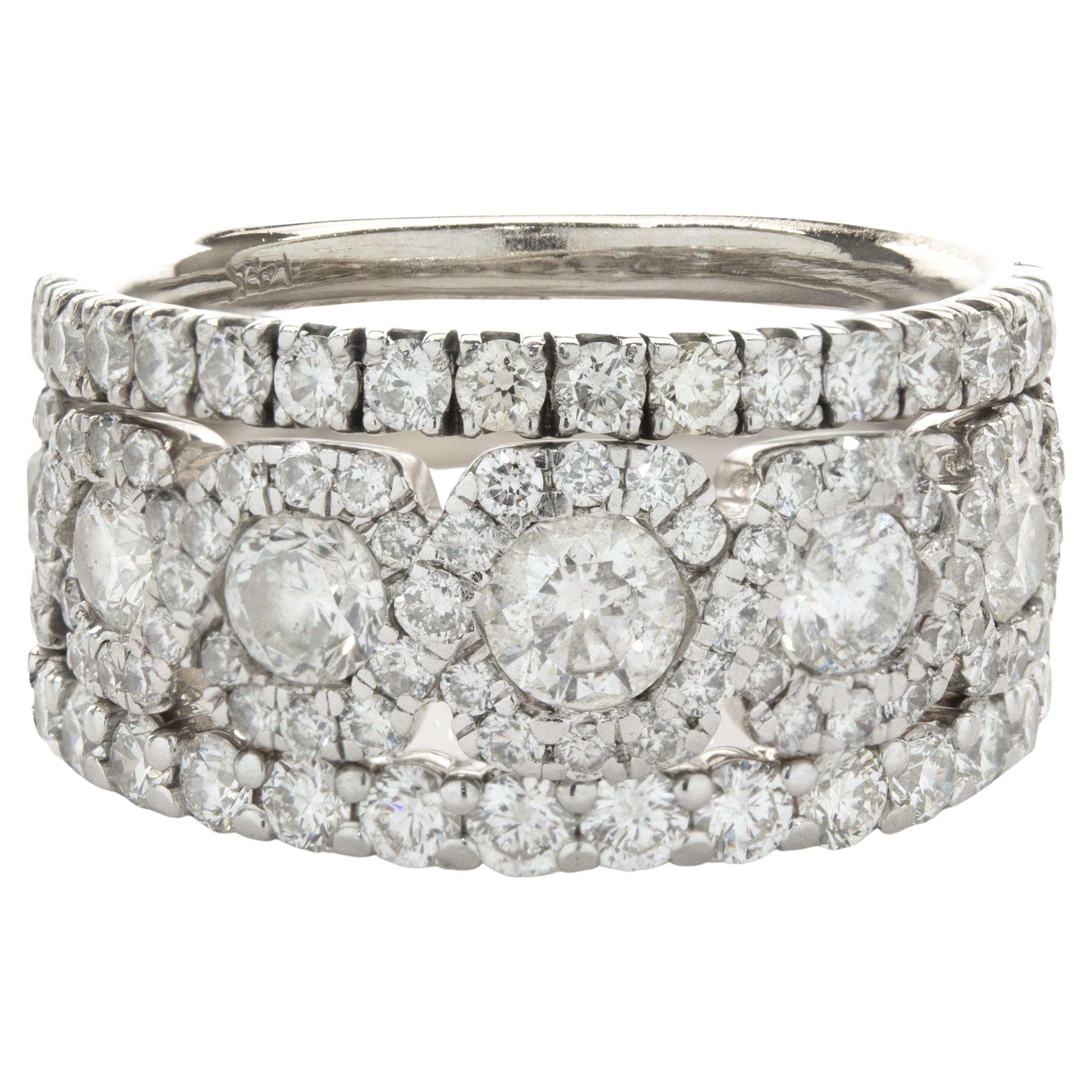 14 Karat White Gold 3-Row Diamond Milgrain Band at 1stDibs | 3 row ...