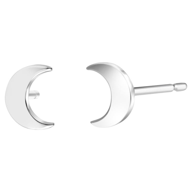 14 Karat White Gold Tiny Half Moon Shaped Stud Earrings at 1stDibs