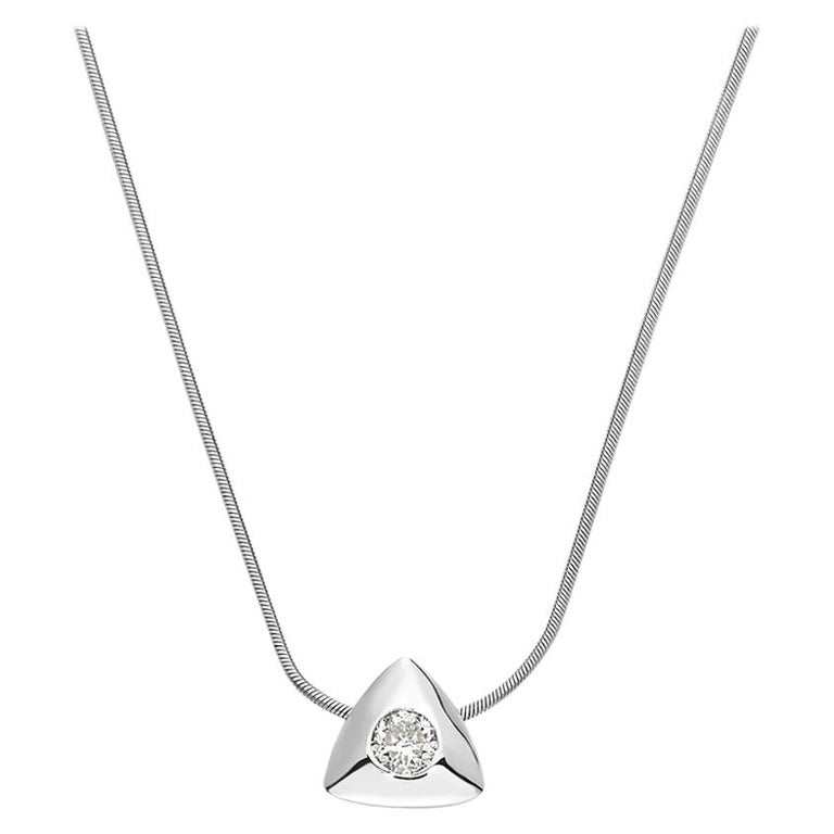 14 Karat White Gold Triangle Diamond Pendant Necklace For Sale (Free ...