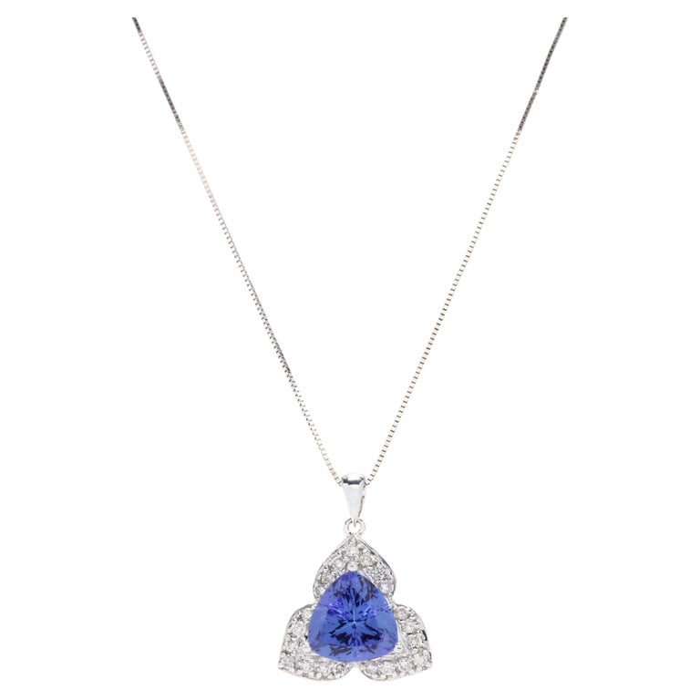 14 Karat White Gold Triangle Tanzanite and Diamond Necklace For Sale at ...
