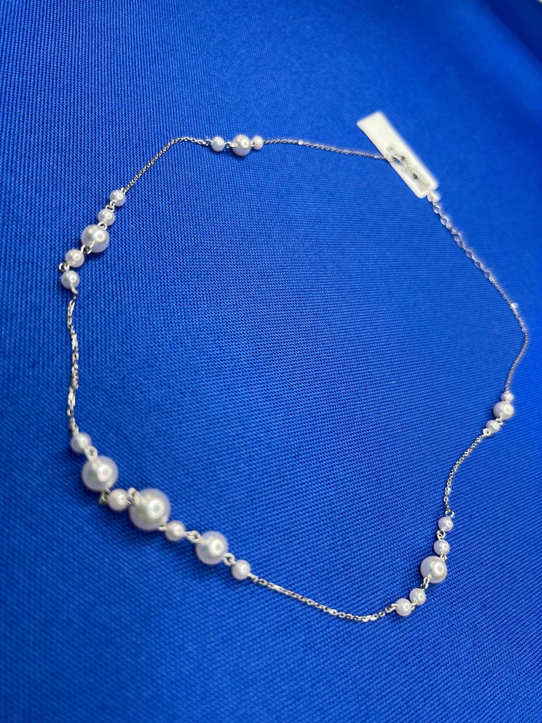 14 Karat White Gold White Akoya Pearl Bead Thin Chain Layer Dainty ...