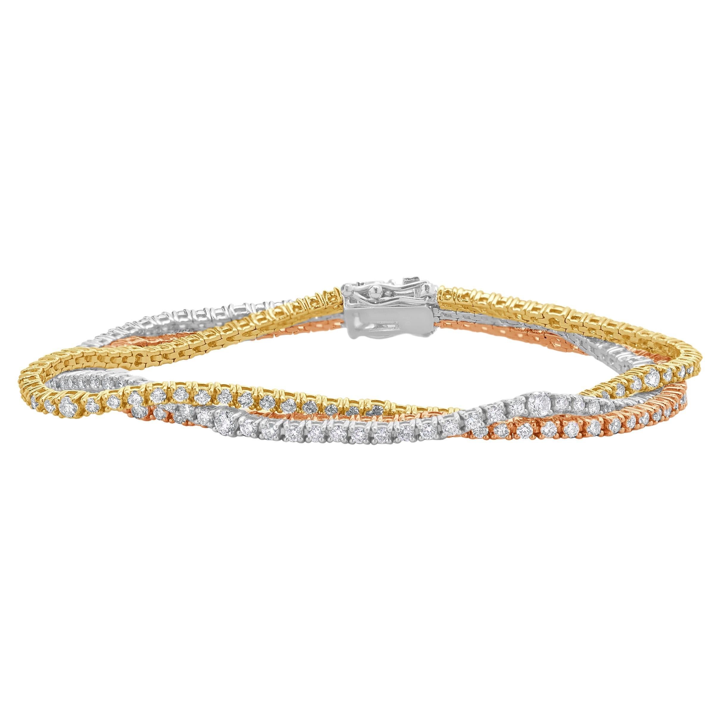 18 Karat White, Yellow, and Rose Gold Triple Row Diamond Inline ...