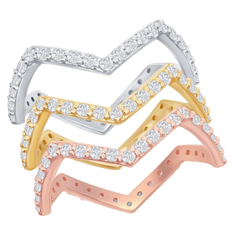 14 Karat White, Yellow, and Rose Gold Zigzag Rings For Sale at 1stDibs