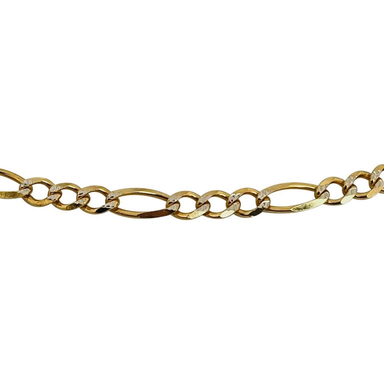 14 Karat Yellow and White Gold Diamond Cut Figaro Link Chain Necklace ...
