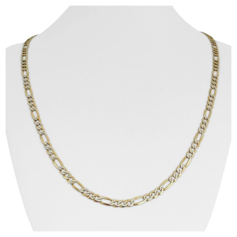 14 Karat Yellow and White Gold Diamond Cut Figaro Link Chain Necklace ...