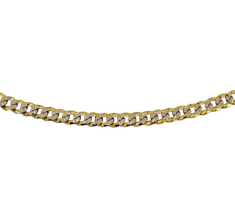 14 Karat Yellow and White Gold Diamond Cut Thin Curb Link Chain ...