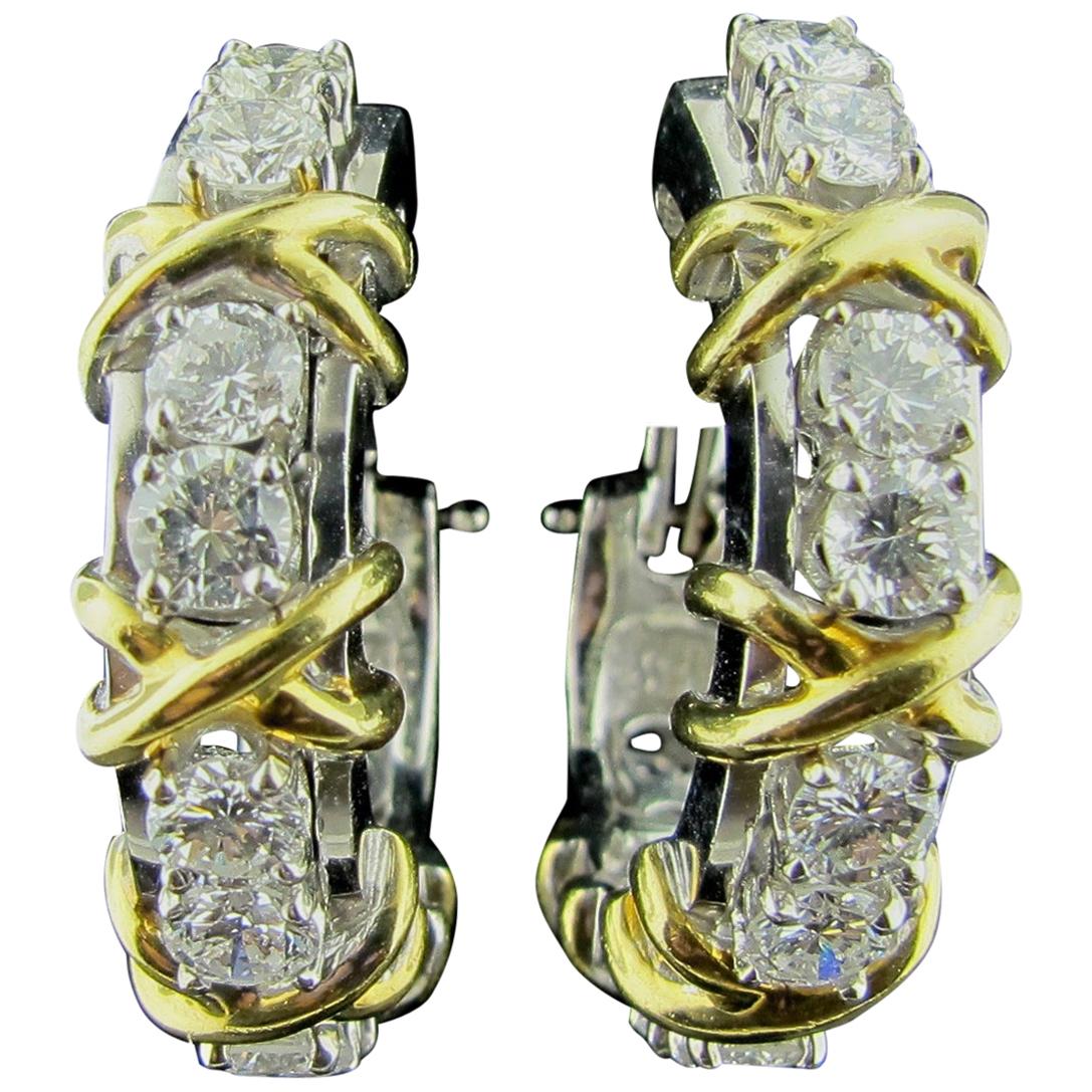 Vintage 14 White/Yellow Gold and Diamond Reversible Hoop Earrings For ...