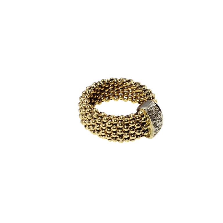 14 Karat Yellow and White Gold Diamond Mesh Band Ring For Sale at 1stDibs